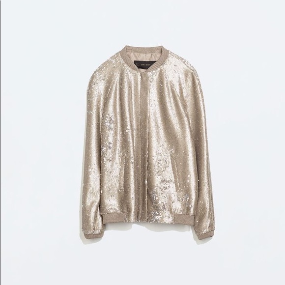 Zara | Jackets & Coats | Zara Gold Sequin Bomber Jacket | Poshmark